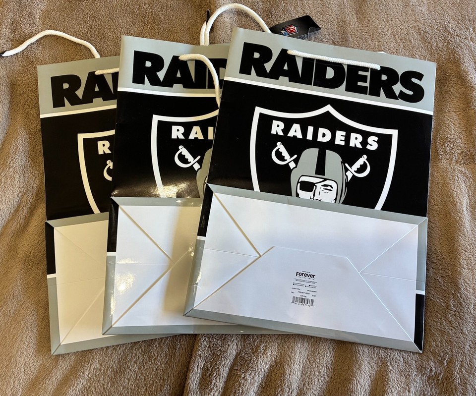 NFL Las Vegas Raiders Gift Bags (3 pcs) - 13"x5.5"x10", Silver and ...