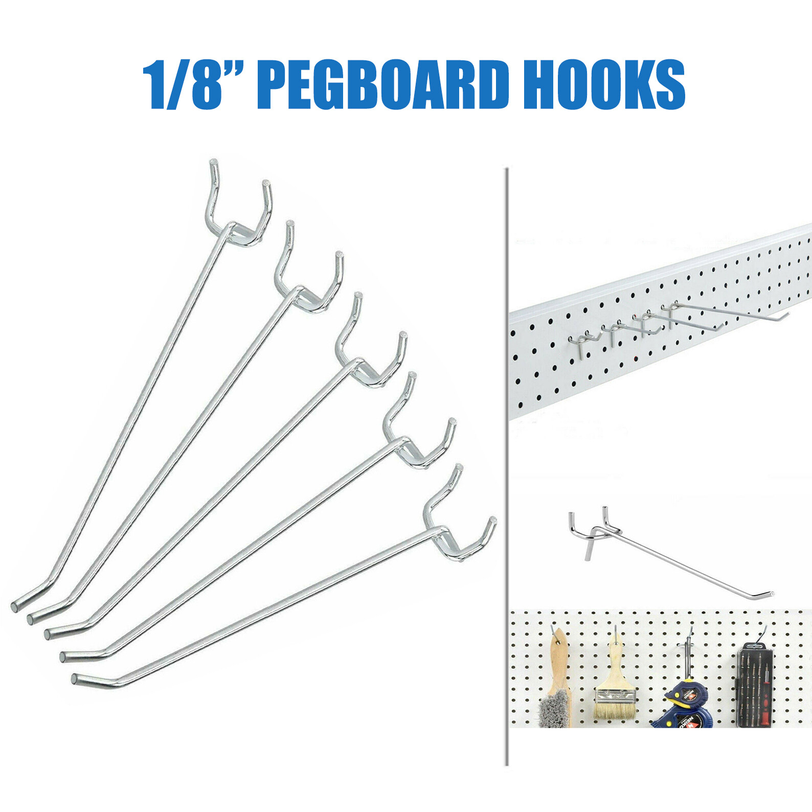 2",4",6",8" Long Peg Board Shelving Hooks 1/8" Thick Zinc Steel-PACK 20 ...