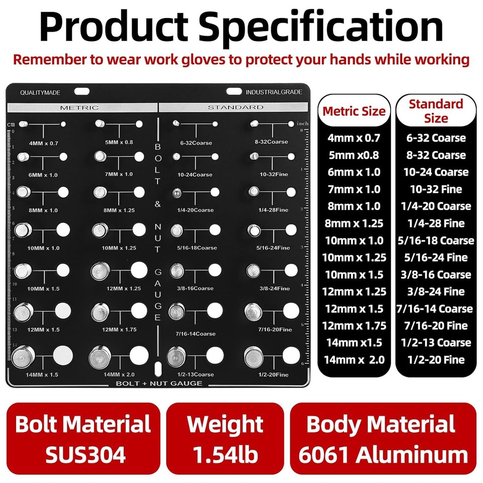 Nut and Bolt Thread Checker 28 Thread Identifier Gauge Inch and Metric ...