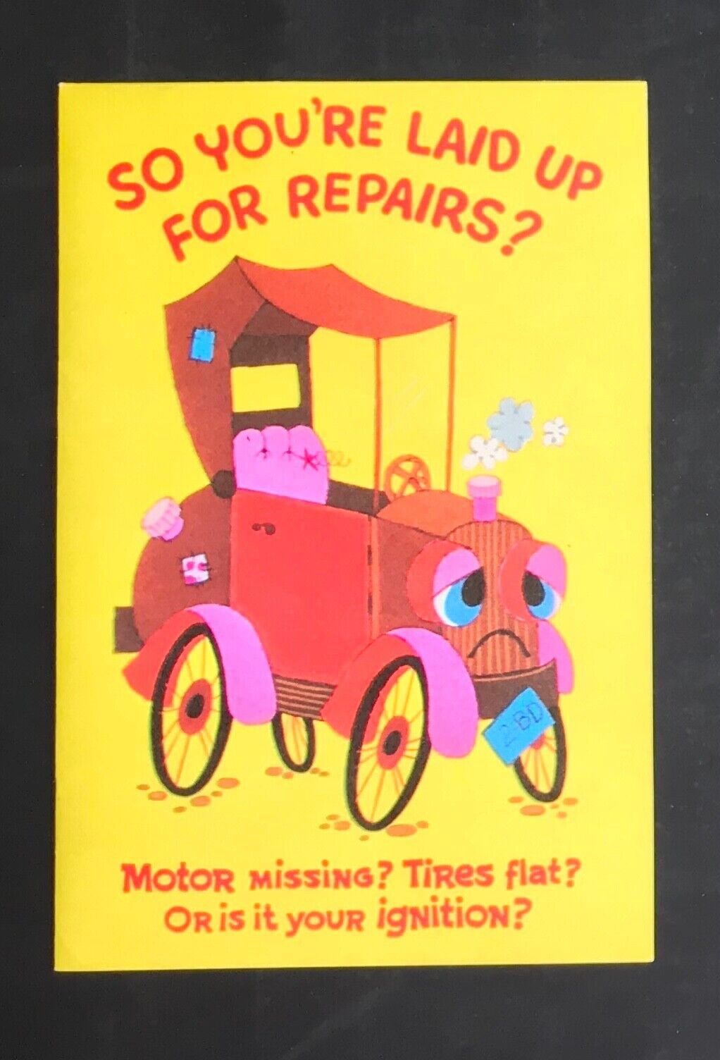 vintage 1970s 'Get Well Soon" Greeting Card FUNNY Jalopy sick card USED ...