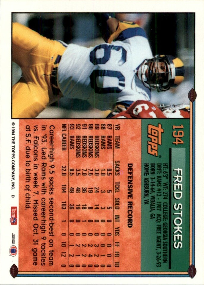 1994 Topps NFL Fred Stokes #194 | eBay
