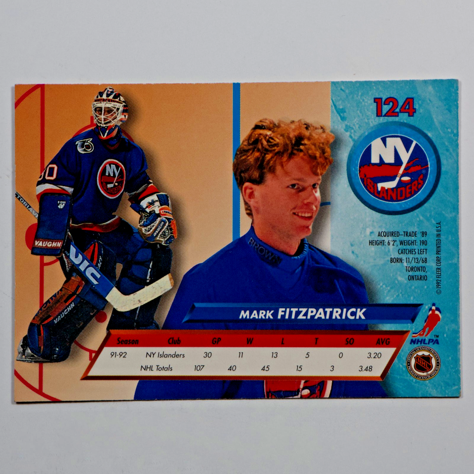 Mark Fitzpatrick New York Islanders 92-93 Goalie Fleer Ultra Trading ...