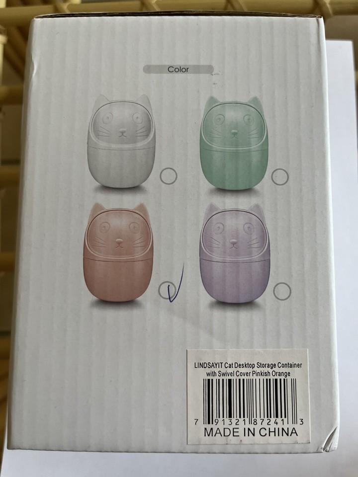 Lindsayit Cat Desktop Storage Container - Pinkish Orange. Swivel Cover ...