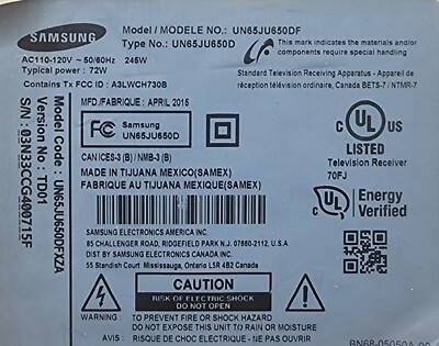samsung UN65JU650DF parts lot | eBay