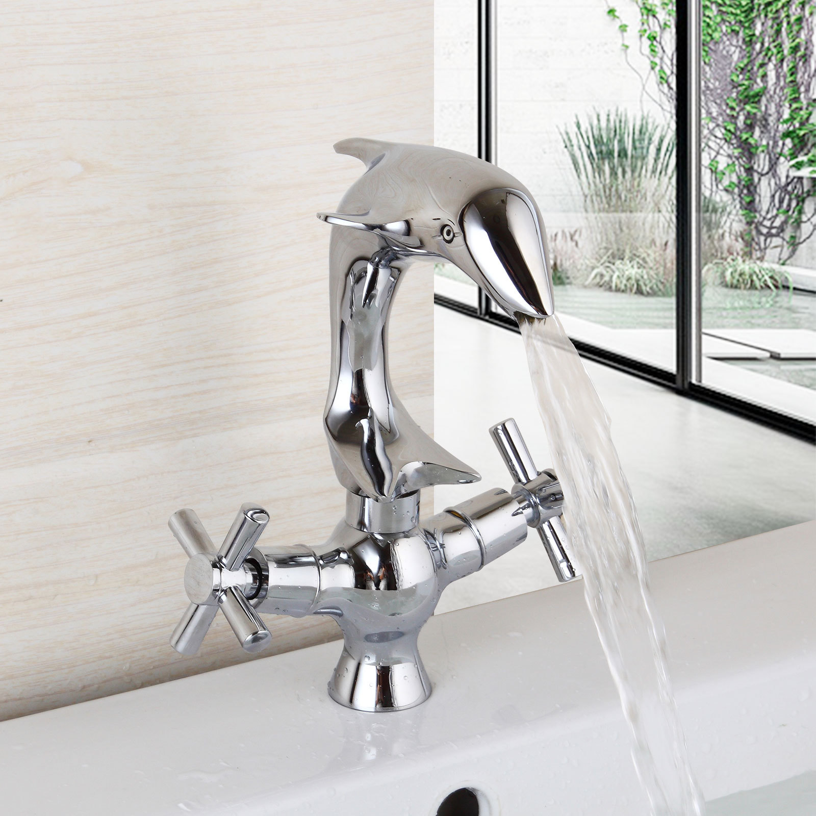2 Handles Single Hole Dolphin Shaped Chrome Bathroom Basin Sink Faucet ...