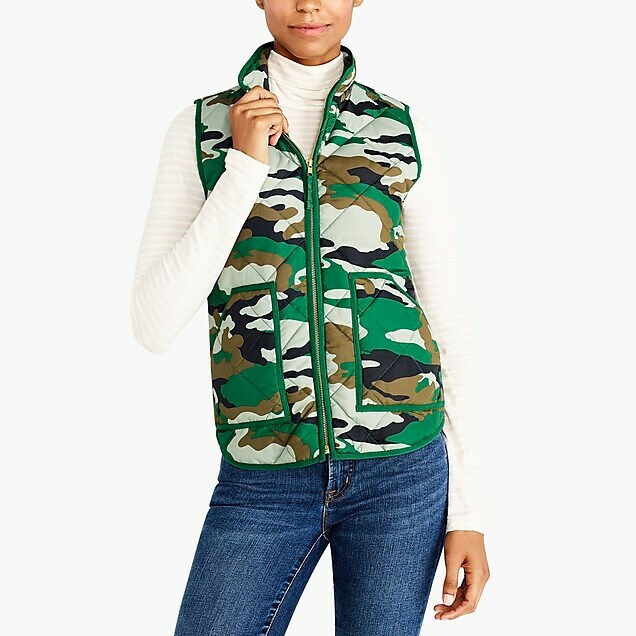 J.Crew Camo Printed quilted puffer vest full zip NWT $69.50 Sz XS Women ...
