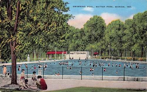 Marion Indiana Matter Park Swimming Pool Swimmers Vintage Linen ...