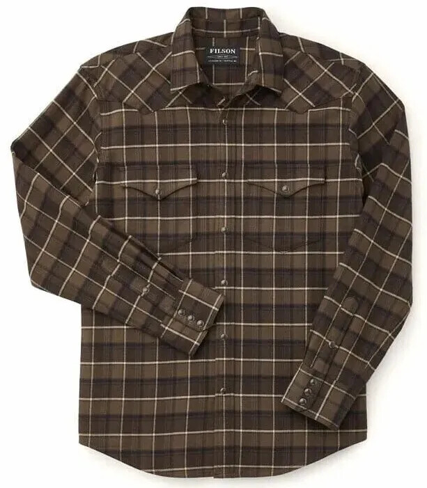 Filson Western Flannel Shirt 20121580 CC Dark Brown Tan Light LS Plaid ...