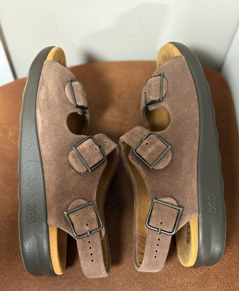 SAS RELAXED SUEDE SANDALS WOMENS 9W BROWN OPEN TOE TRIPAD COMFORT ...
