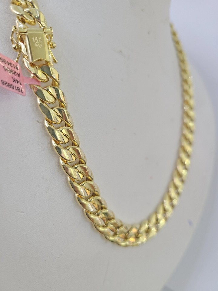 Real 14K Miami Cuban Link Chain Necklace Yellow Gold 24 inch 9mm Mens ...