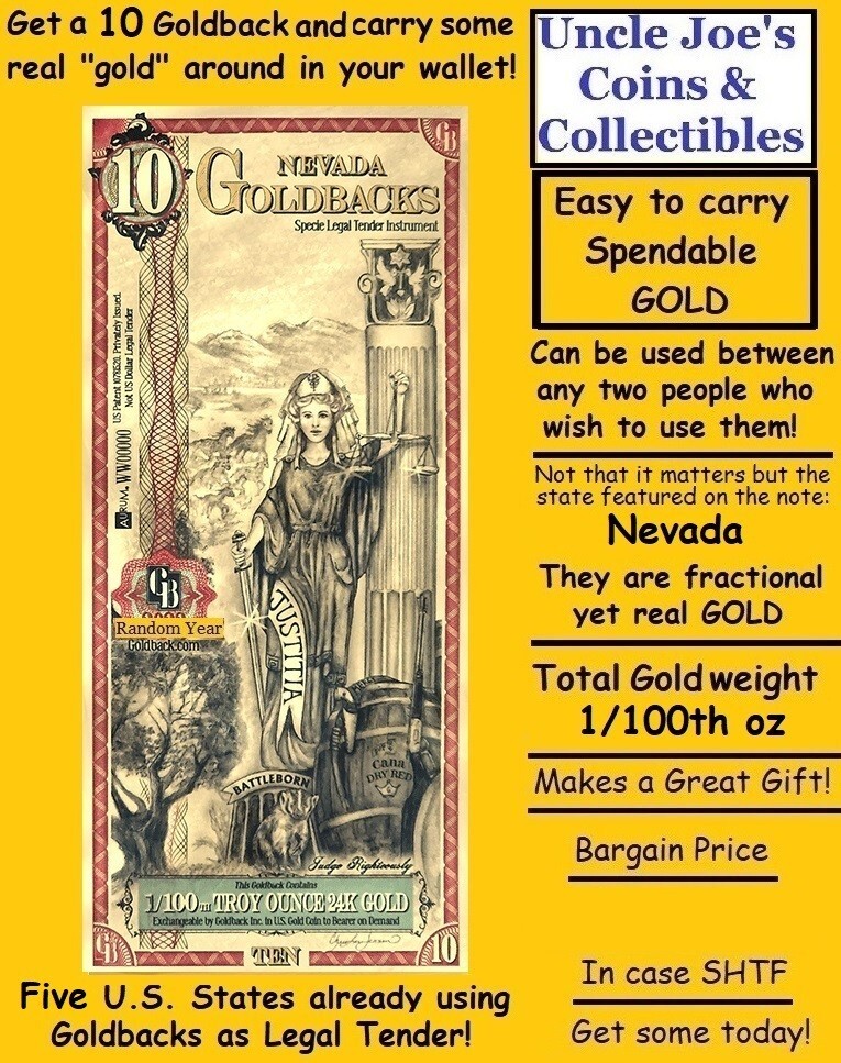 Nevada 10 Goldback Note Aurum 1/100 oz 24K Gold Foil Note! Buy Some ...