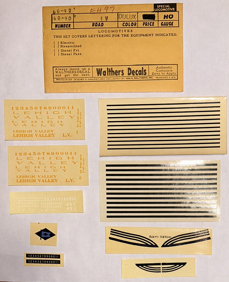 WALTHERS HO SCALE DECAL-LEHIGH VALLEY/LV CAB DIESEL-RED w/BLK/YEL #934 ...