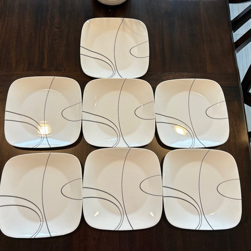 Corelle SIMPLE LINES Square Dinner 10.5” Black White set Of 7 | eBay
