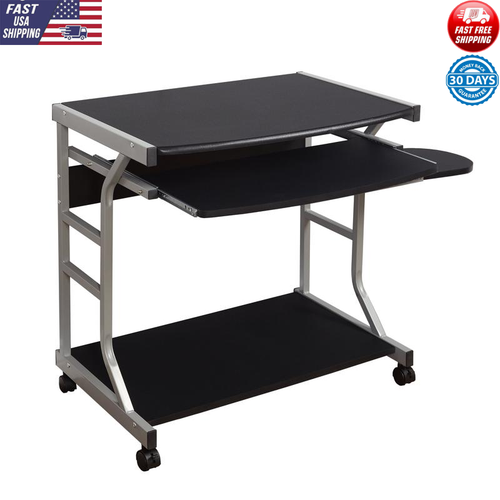 Space-Saving Rolling Computer Desk Keyboard Tray Lower Shelf Dorm Apartment New | eBay