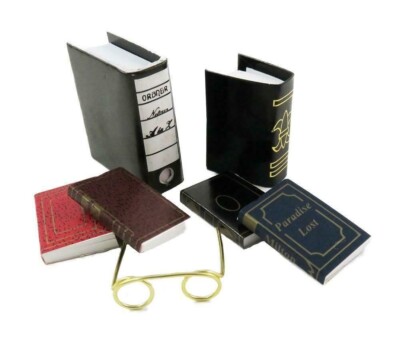 Dolls House Assorted Books & Reading Glasses Office Study Bookshelf ...