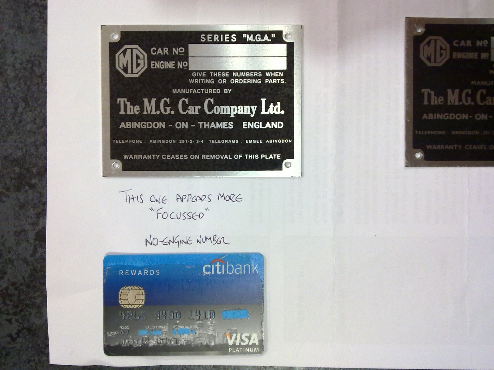 CHASSIS PLATE aluminium large size MGA 2 types!! morris mg engine ...