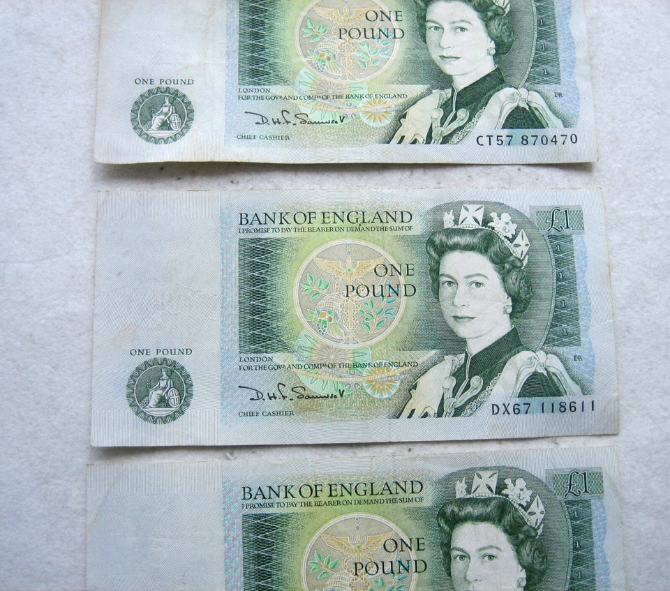 Four Bank of England One Pound Notes 1980s Era - DHF Somerset | eBay UK
