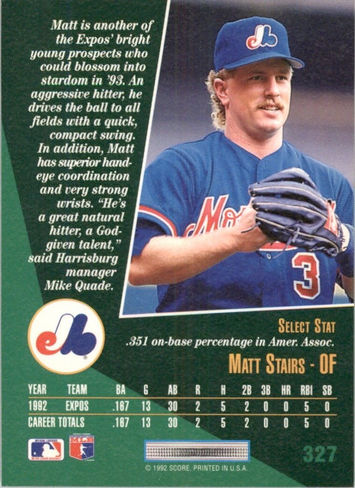 1993 Select Matt Stairs Montreal Expos #327 Baseball Card | eBay