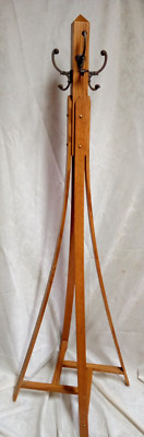 RARE VINTAGE SOLID OAK BENT WOOD MISSION STYLE COAT RACK HALL TREE 8 ...