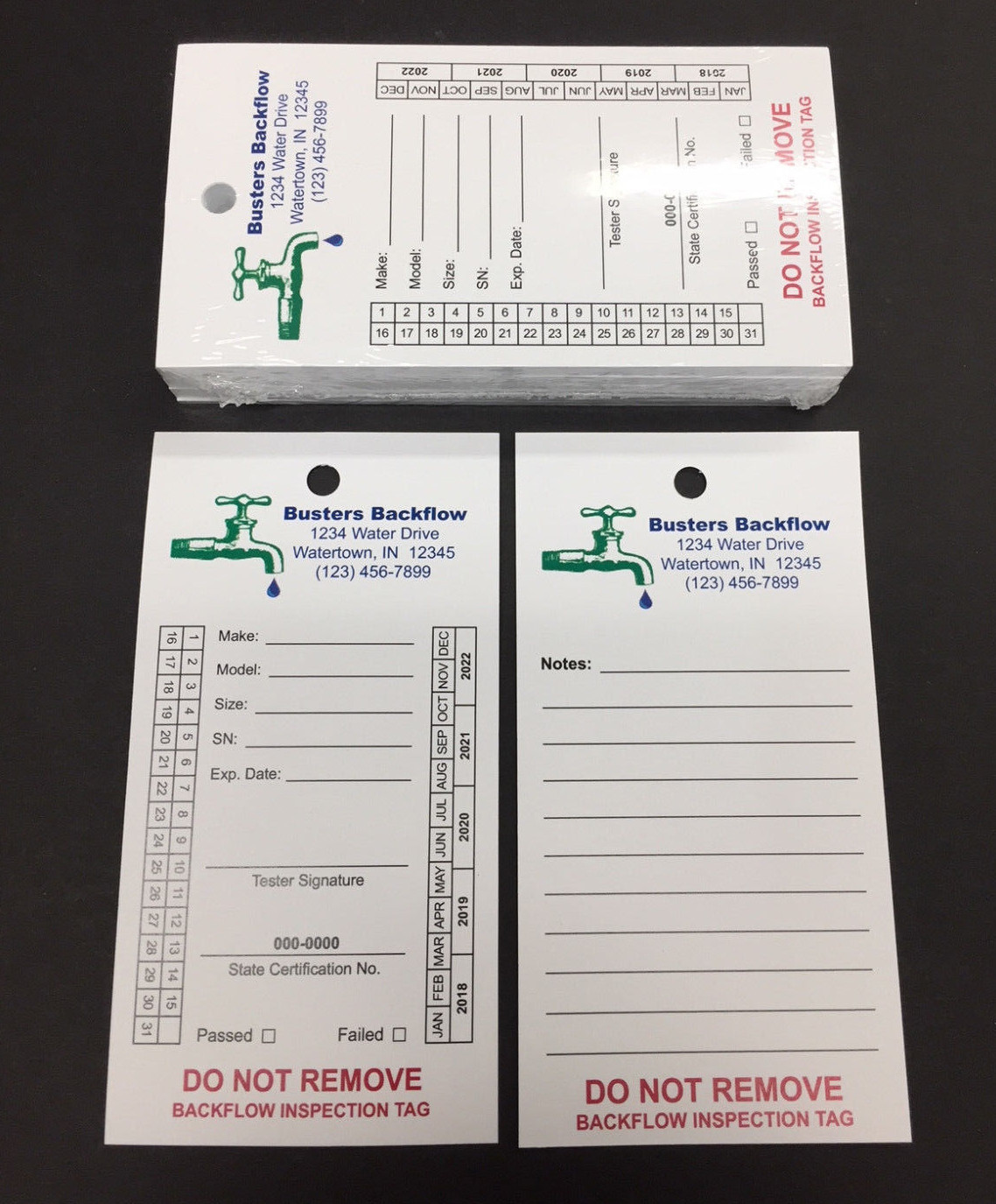 Backflow Inspection Tags - Custom Print - Waterproof - UV Resistant ...