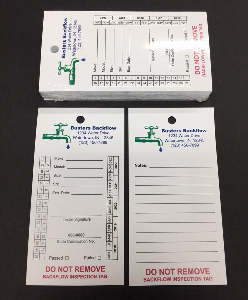 Backflow Inspection Tags - Custom Print - Waterproof - UV Resistant ...
