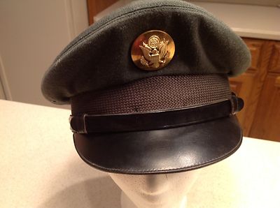 Military Hat U.S. Army Gren Top Enlisted Men's Visor Cap EUC W/ Chin ...