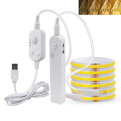 PIR Motion Sensor COB LED Strip Light 5V USB Battery Powered 320LED/m ...