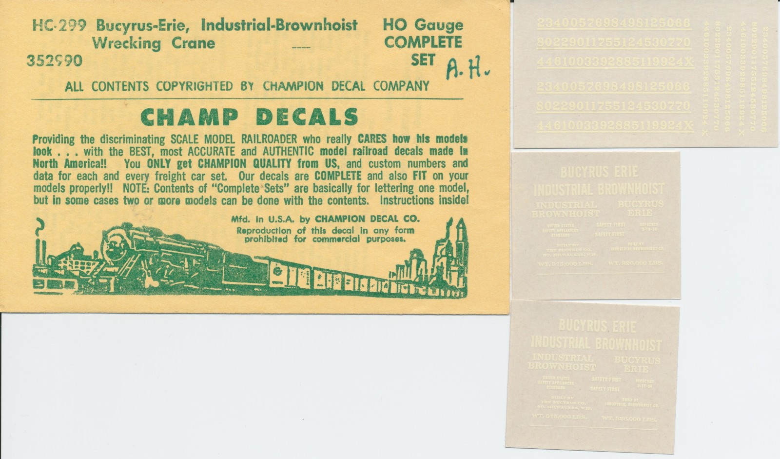 RARE BRASS CHAMP DECALS HC-299 BUYCYRUS-ERIE INDUSTRIAL BROWNHOIST ...