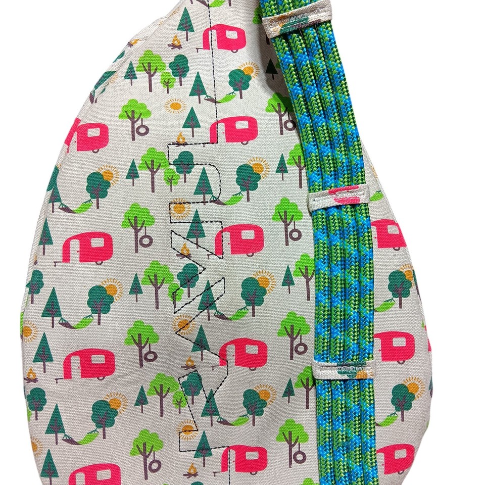 KAVU Sling Bag Rope Canvas Zip Compartments Camper Campsite Trees 18 ...