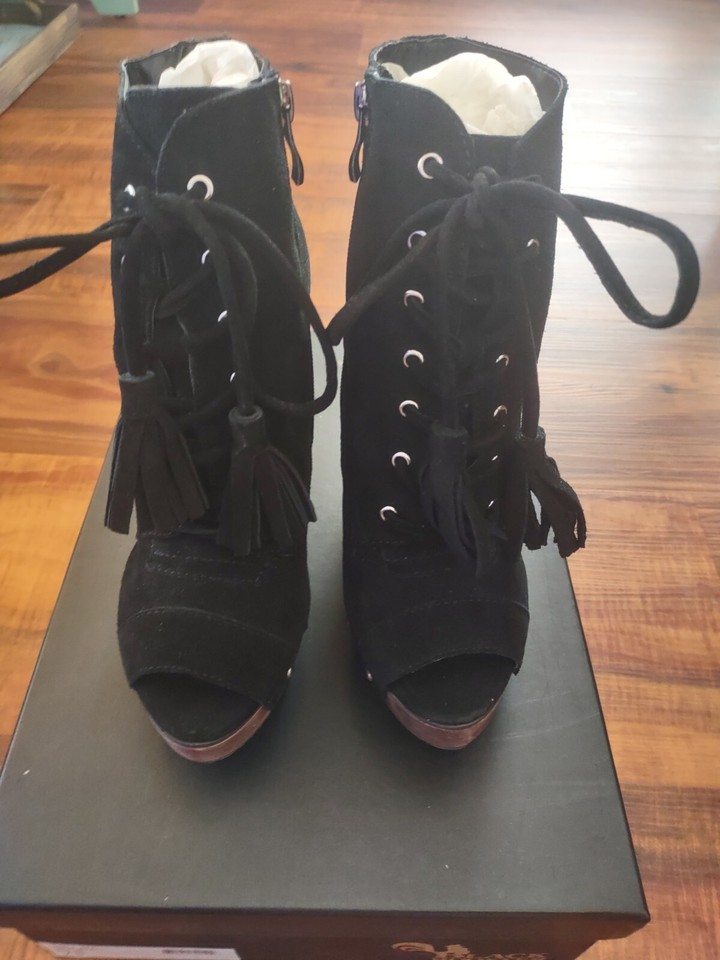 Black Suede Platform Bootie, New with Box, Size 7.5 | eBay