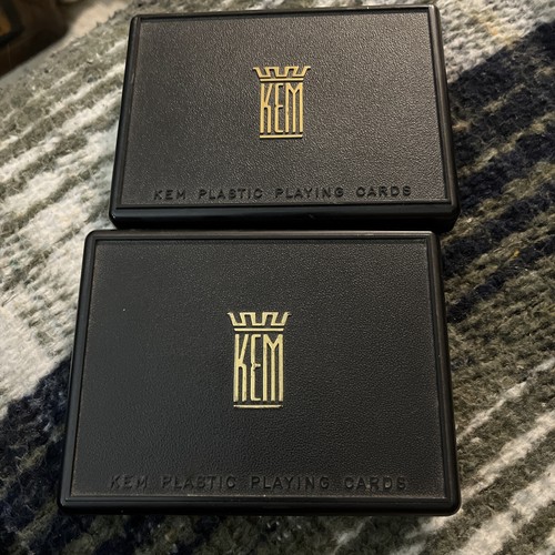 Vintage KEM Plastic Playing Cards New Sealed Maple 2 Decks w Black Case ...