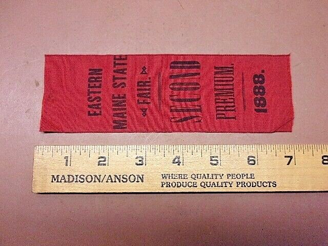 Antique 1888 Eastern Maine State Fair Second Place Premium Red Ribbon ...