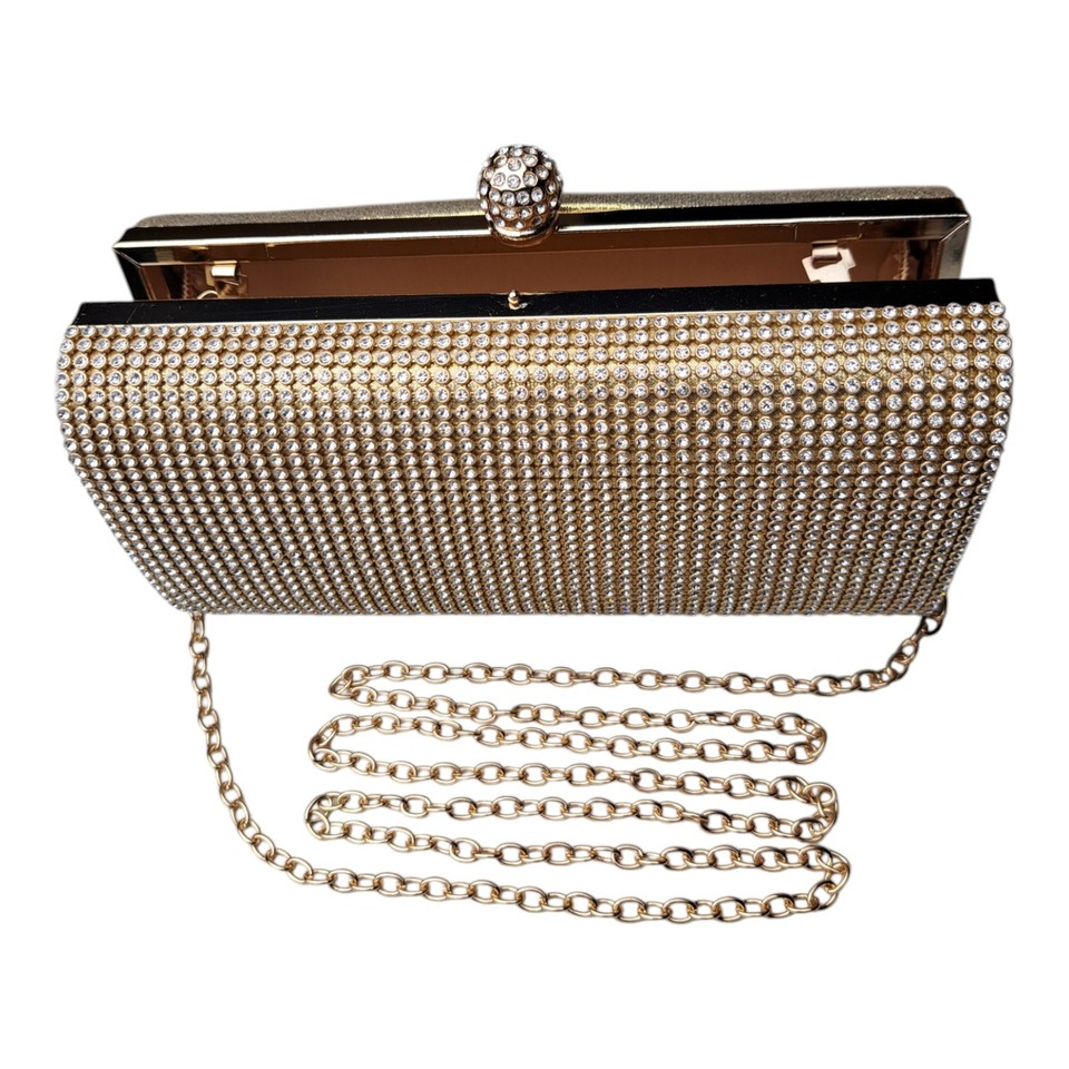 Blingy Gold Diamond Crystal Stone Evening bag Clutch Purse Party Prom ...