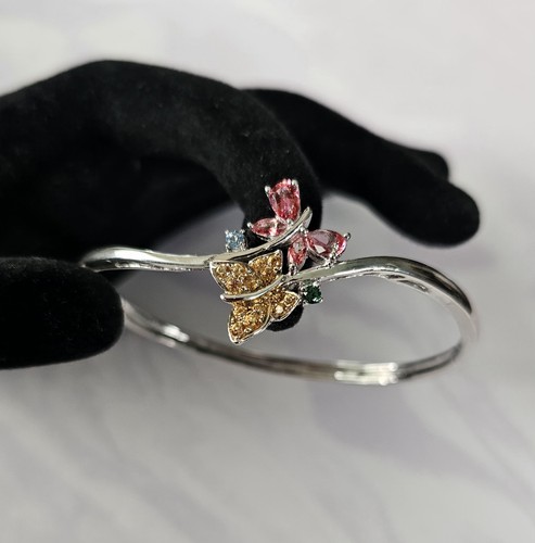 925 Sterling Silver Hinged Multistone Bangle Bracelet With Safety Lock ...