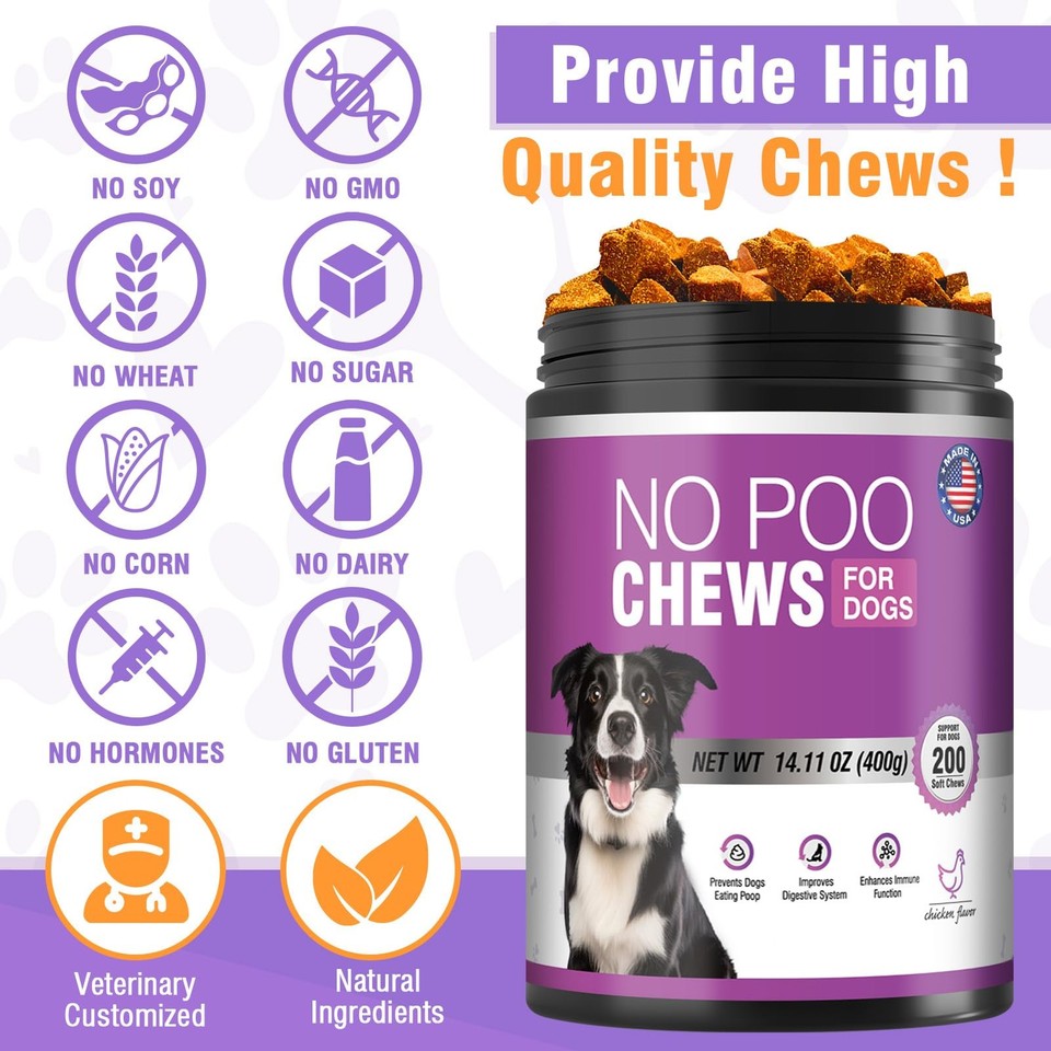 200 Chews No Poo Chews for Dogs-Coprophagia Stool Eating Deterrent for ...
