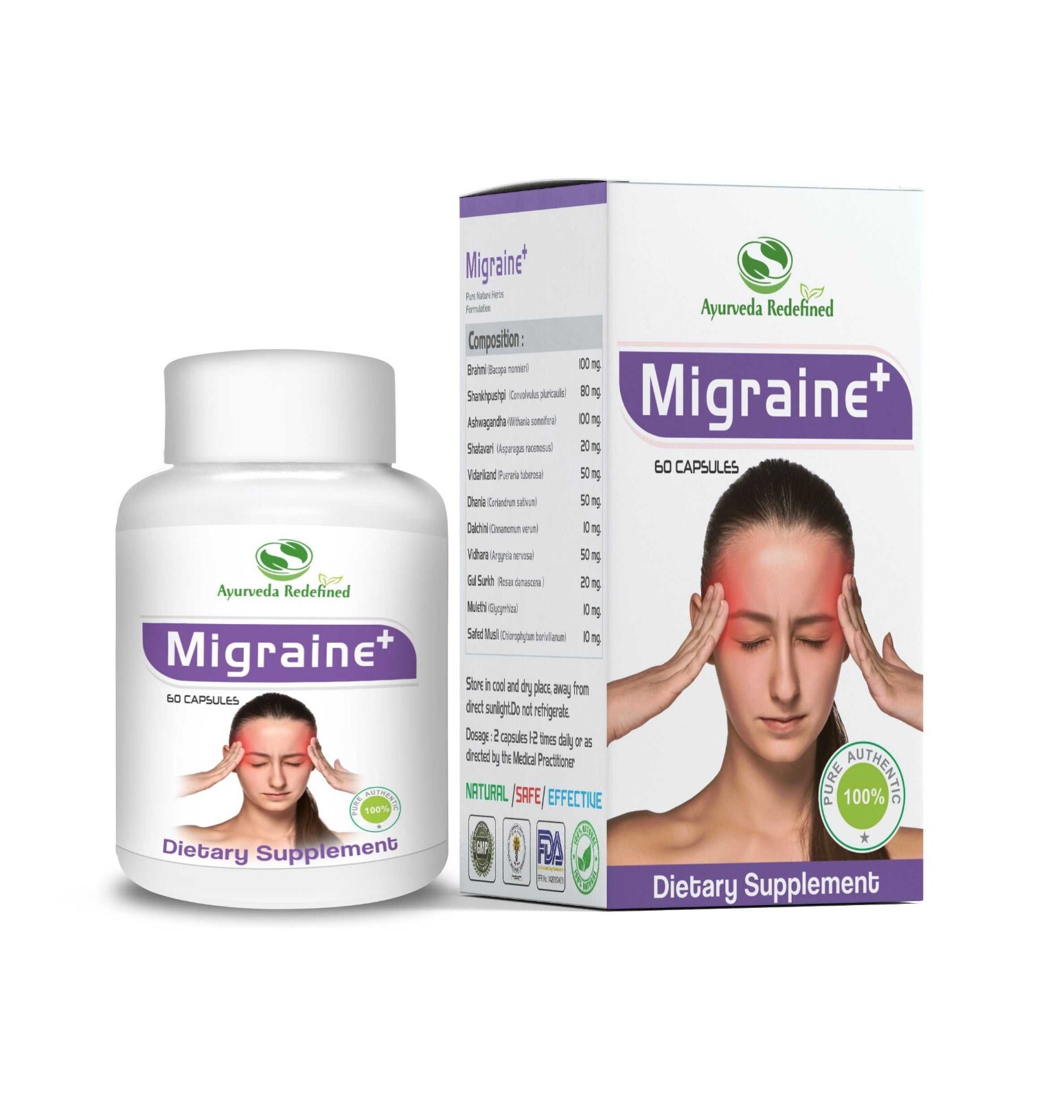 Migraine plus Capsules - 60 Caps reduces headache and improves blood ...