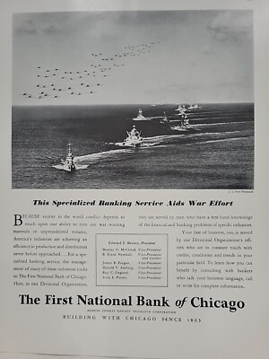 1942 First National Bank of Chicago Fortune WW2 Print Ad Q3 Ships Plane ...