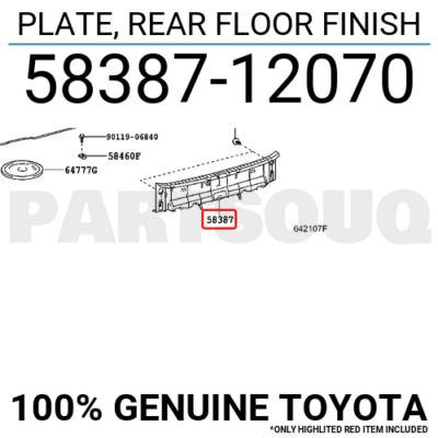 5838712070 Genuine Toyota PLATE, REAR FLOOR FINISH 58387-12070 | eBay