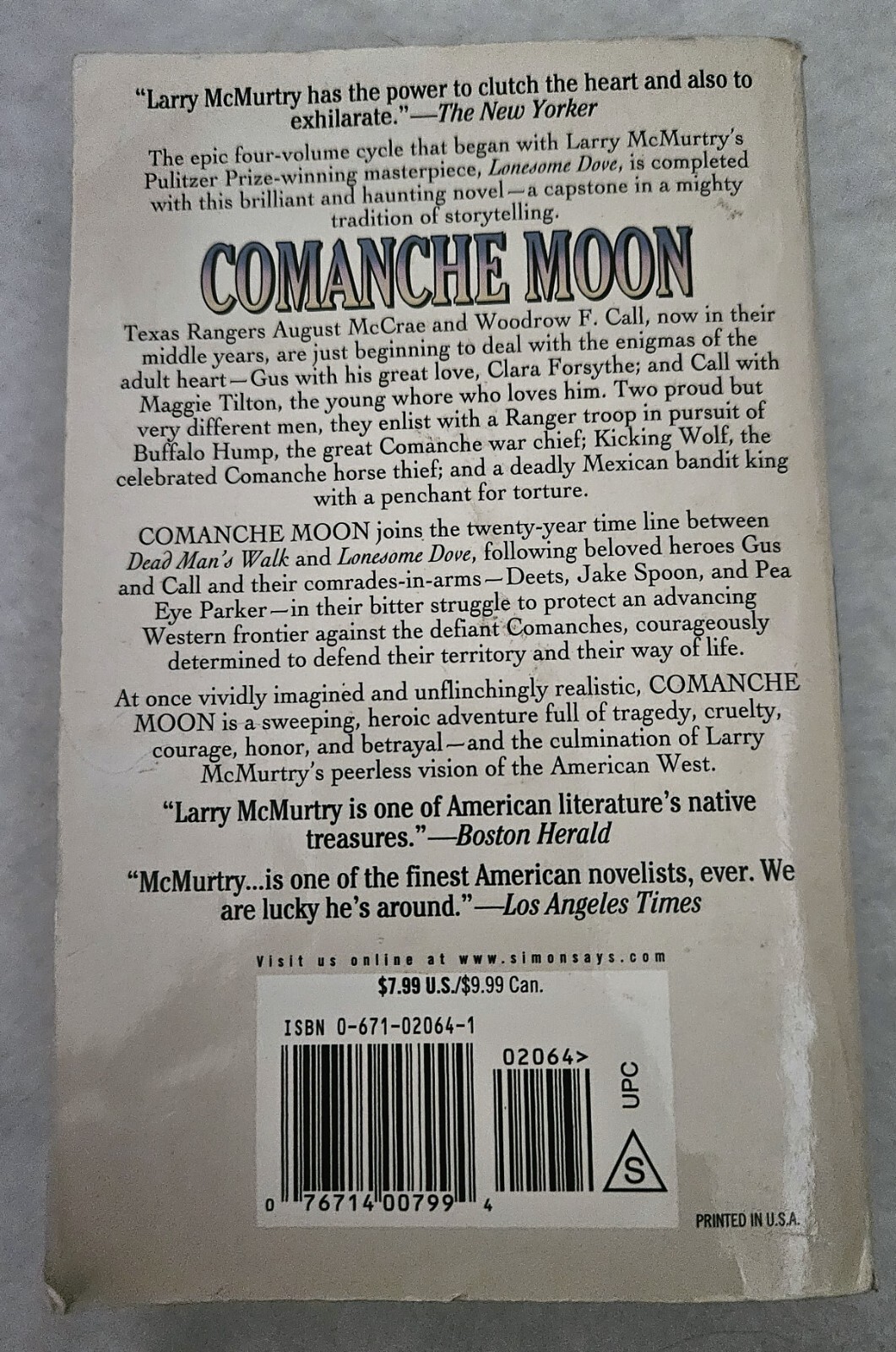 Comanche Moon (Lonesome Dove) by Larry McMurtry 1998 1st Pocket Books ...