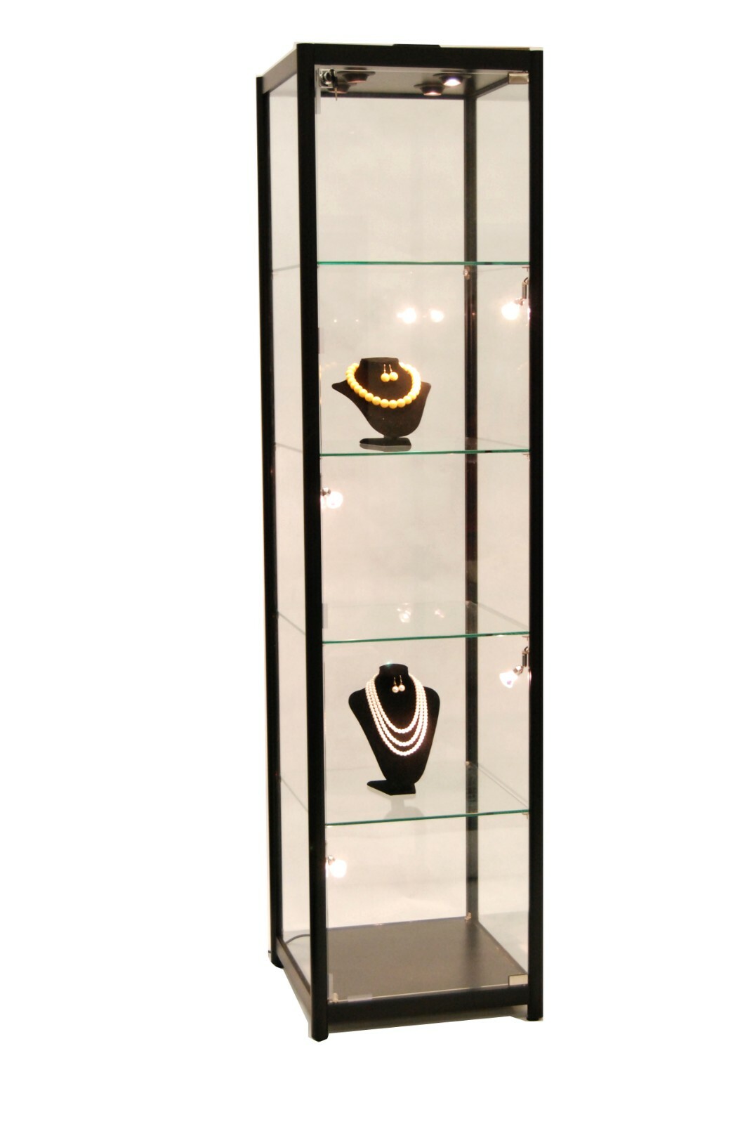 Black Aluminum Frame Glass Tower Display Showcase with Lock & LED | eBay