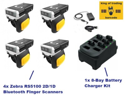 LOT of 4 Zebra RS5100 Bluetooth Finger Barcode Scanner RS51B0 w ...