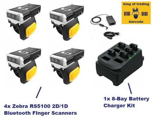 LOT of 4 Zebra RS5100 Bluetooth Finger Barcode Scanner RS51B0 w ...