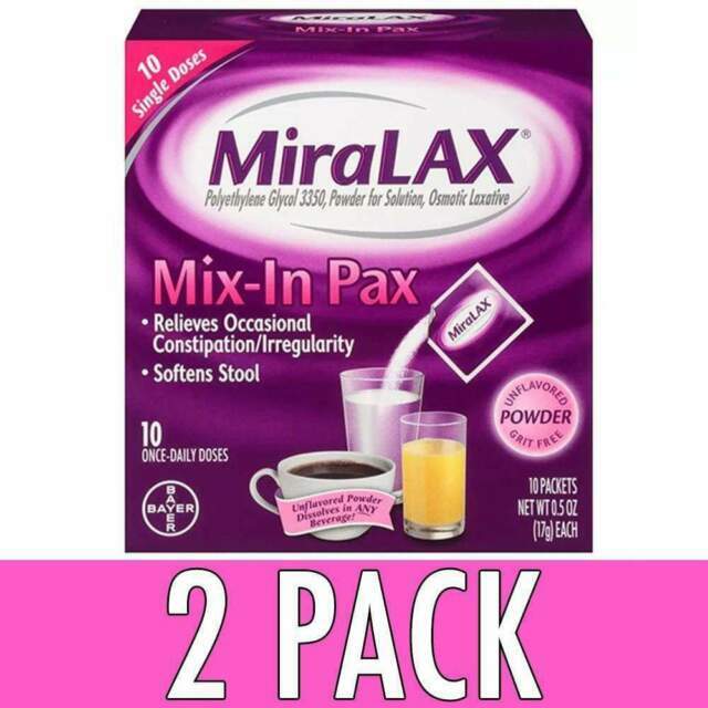 Miralax Mix-In Pax Laxative Powder Travel Packets 10 Ct Unflavored TSA ...