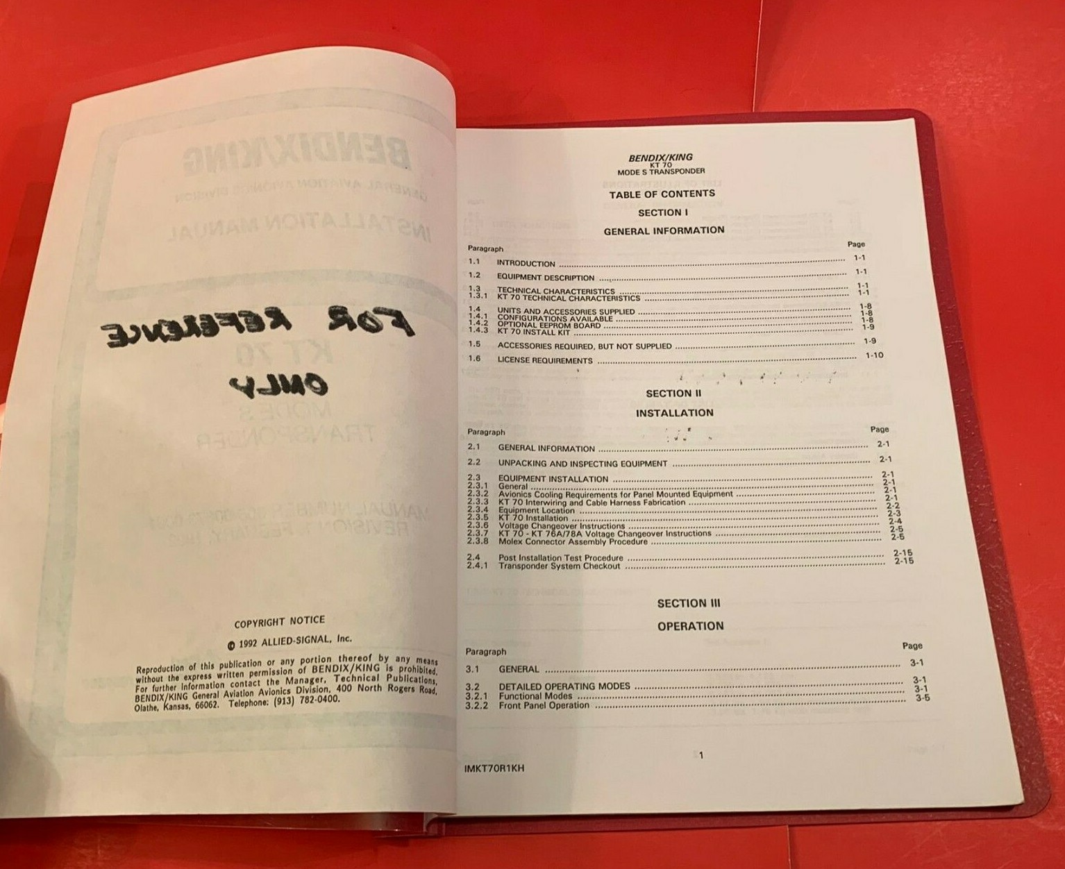 Bendix King KT 70 Mode S Transponder Installation Manual 006-00673-0001 ...