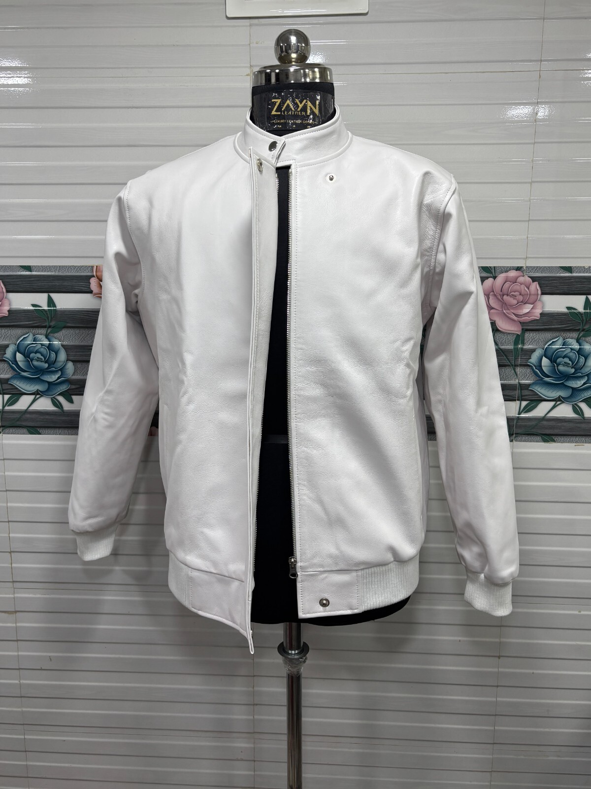Men's Pure White Leather Bomber Jacket Real Lambskin Leather Classic ...