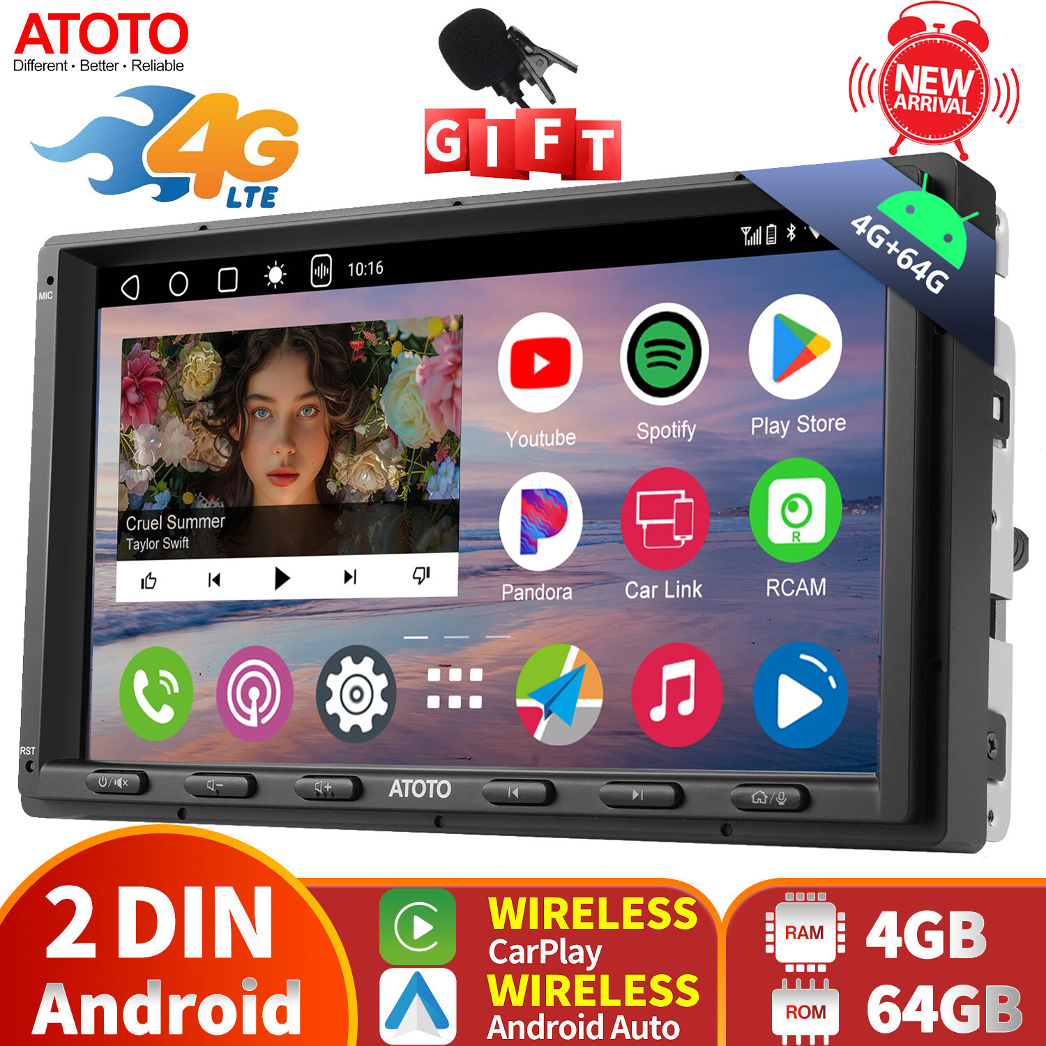 ATOTO A6PL 7in Double Din Car Stereo-4+64G 4G-SIM GPS Track Navigation ...