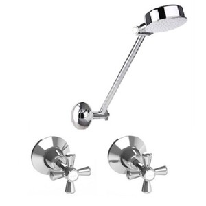 Shower & Spindle Set With Chrome Tap Handles & Chrome Flanges | eBay