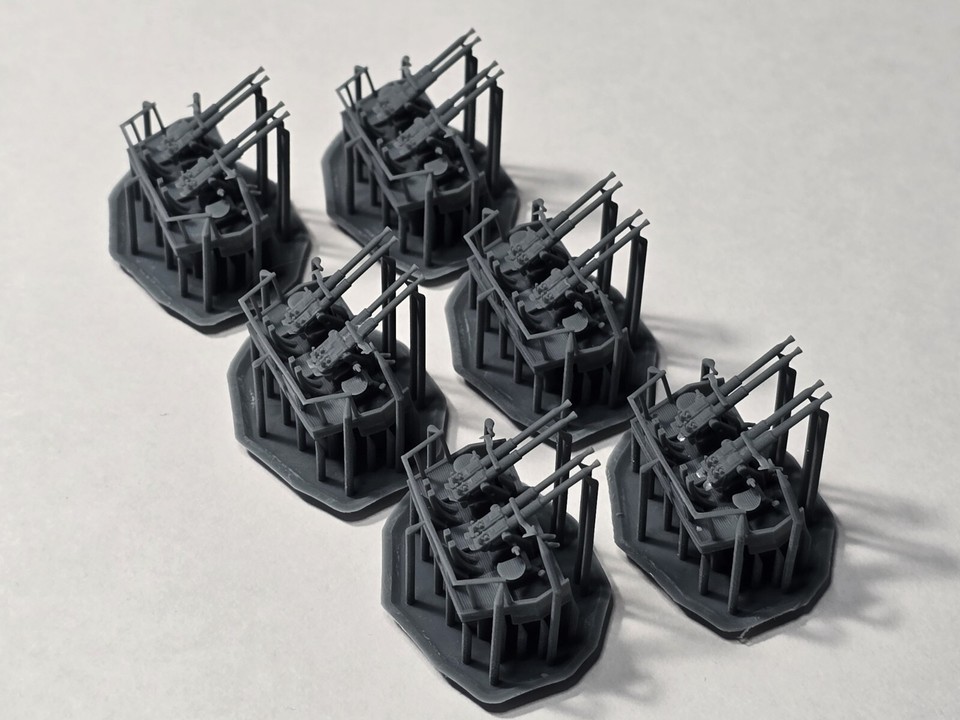 1/200 3D Printed Quad 40mm Bofors AA Guns 30* Pos W No Shield X 6 3D ...