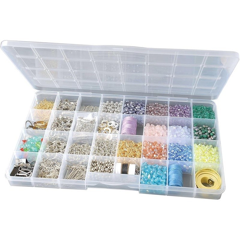 Craft Organizer 32 Compartment Storage Box Durable Plastic Hinged Cover ...