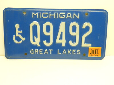 MICHIGAN HANDICAP 2007 LICENSE PLATE # Q9492 CHRYSLER CHEVROLET FORD ...